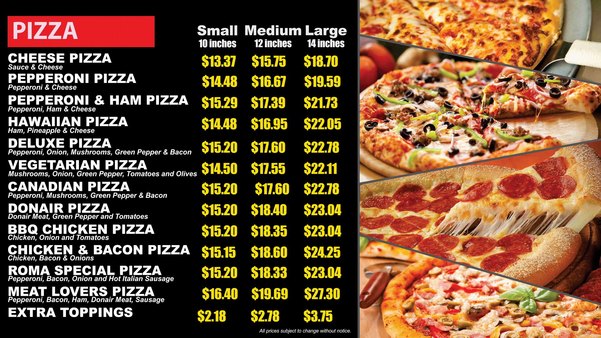 MENU – ROMA PIZZA DONAIR